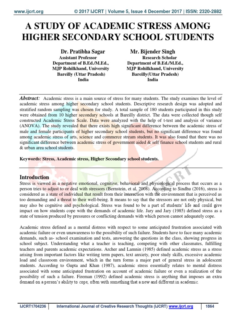A Study of Academic Stress Among Higher Secondary School Students | PDF ...