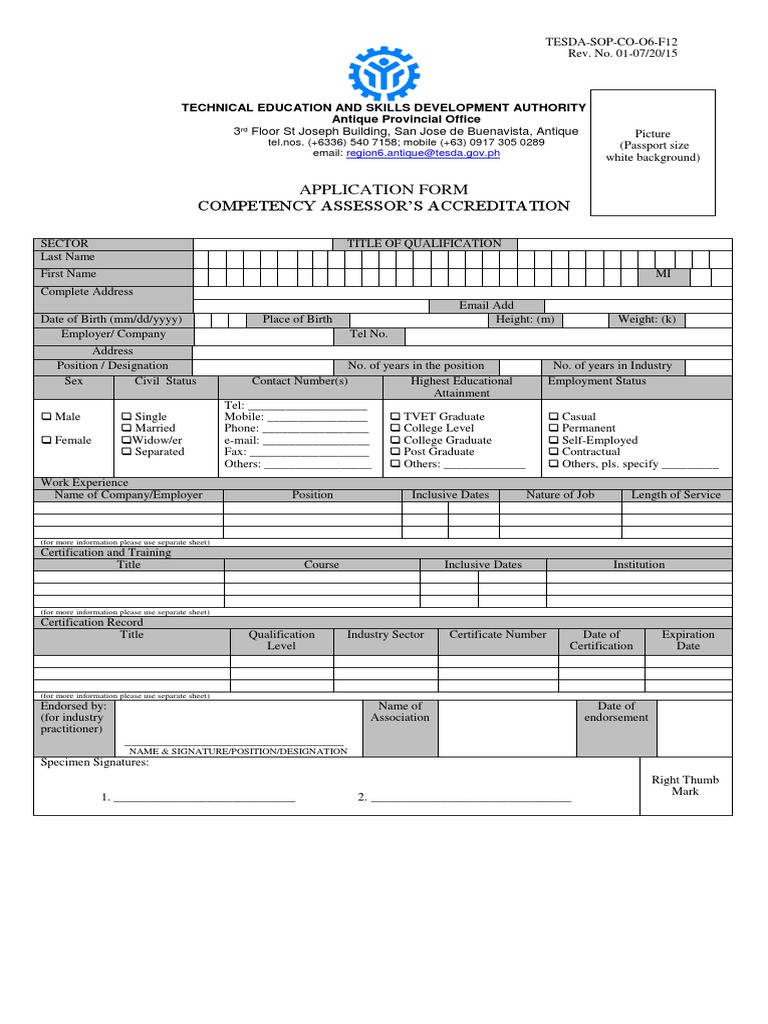 Application Form Competency Assessor'S Accreditation | PDF | Business