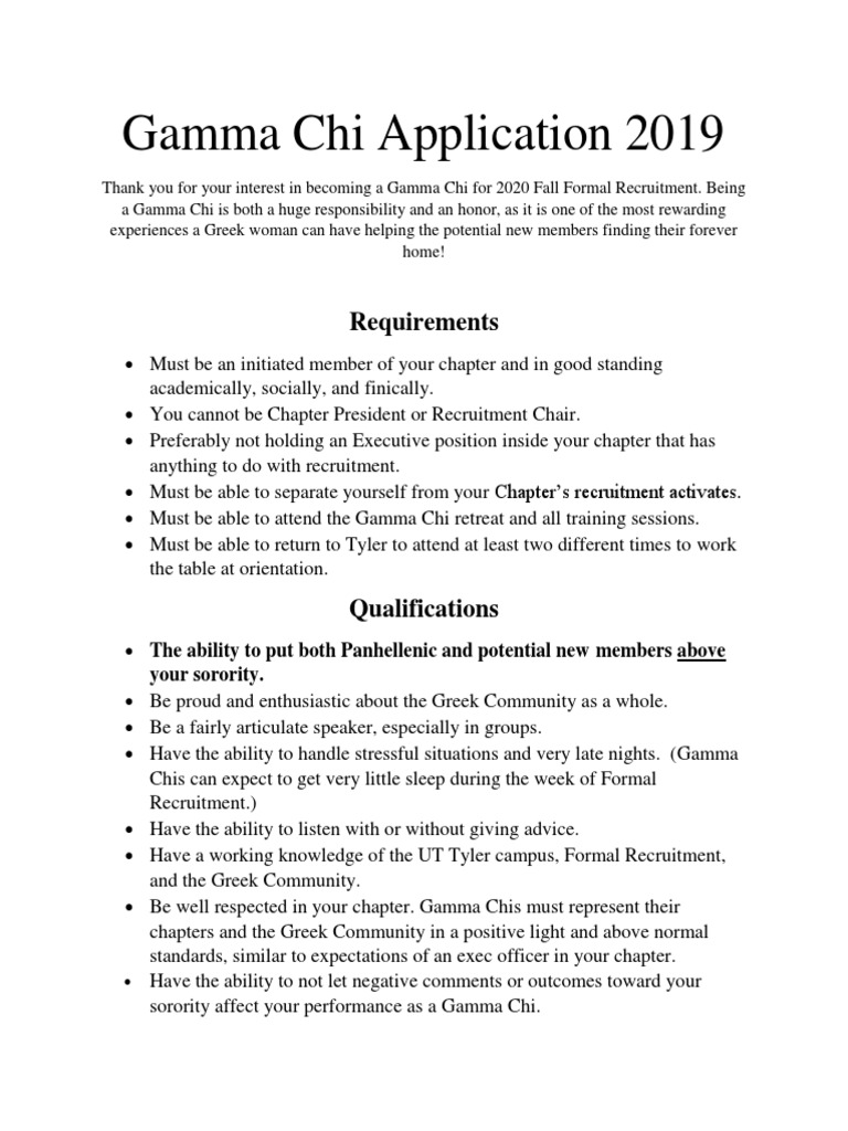 Gamma Chi Application 2019 | PDF | Fraternities And Sororities | Cognition