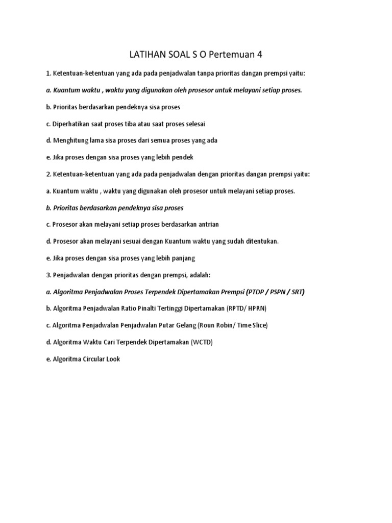 Latihan Soal Sistem Operasi Pertemuan 4 - 5 | PDF