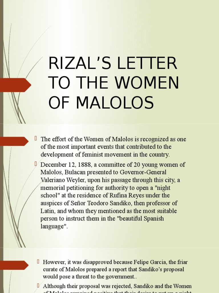 Rizals Letter to the Women of Malolos