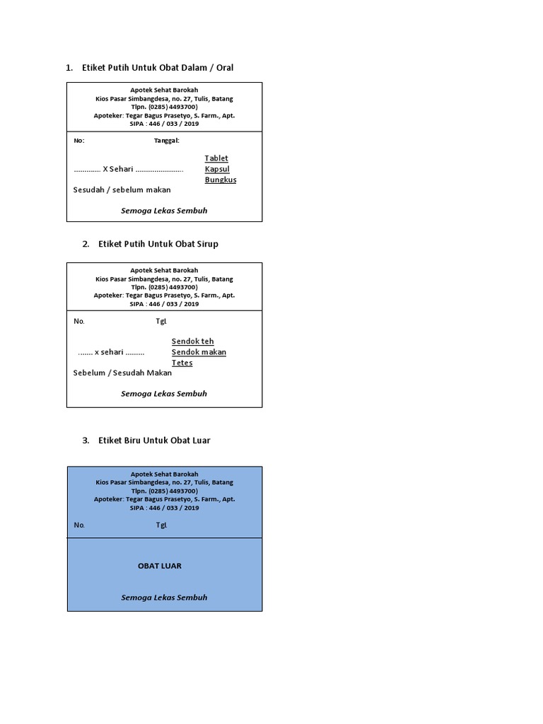 Etiket Obat | PDF