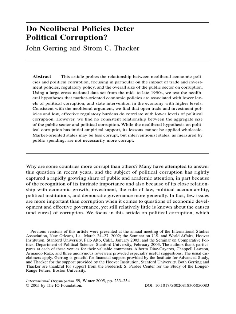 Do Neoliberal Policies Deter Political Corruption?: John Gerring and ...