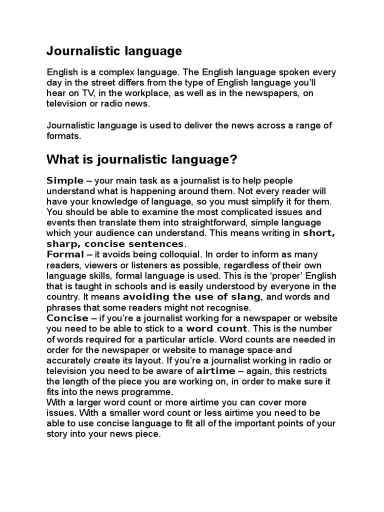 Journalistic Language | PDF | Grammatical Number | Journalism