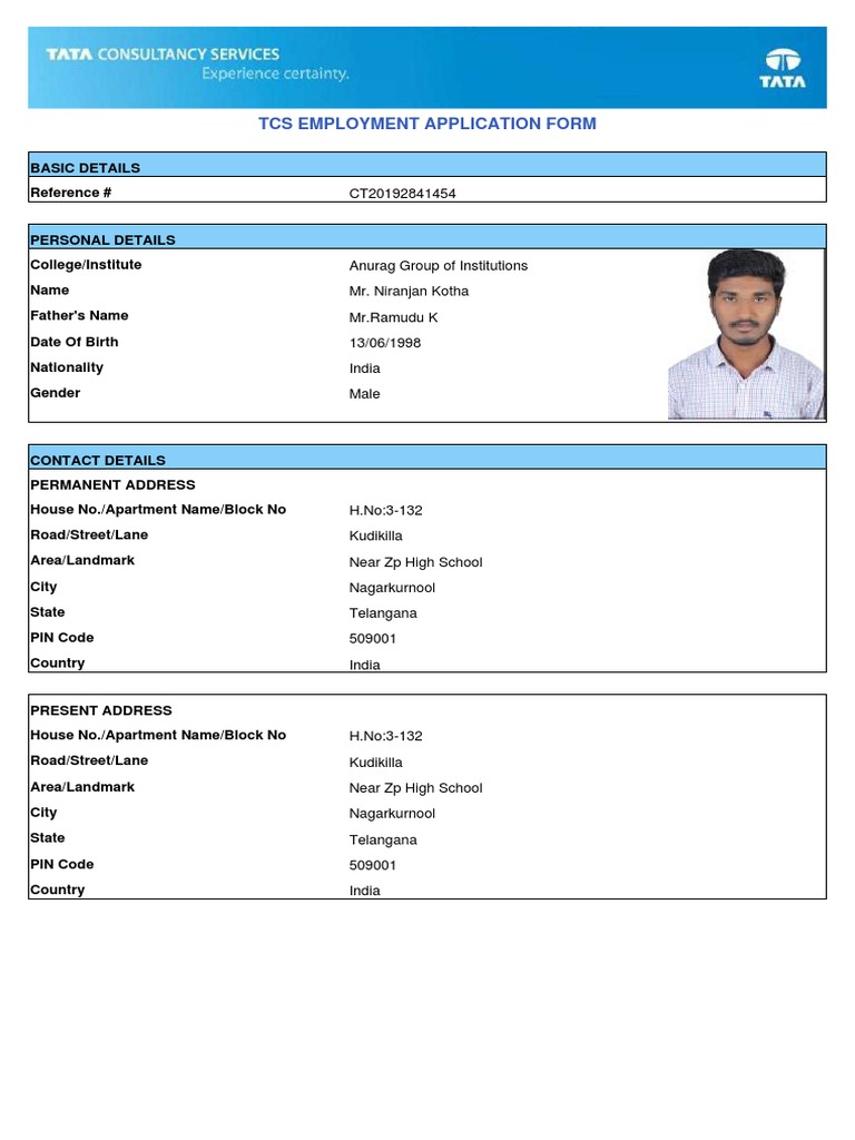 Tcs Employment Application Form | PDF | Background Check | Common Law