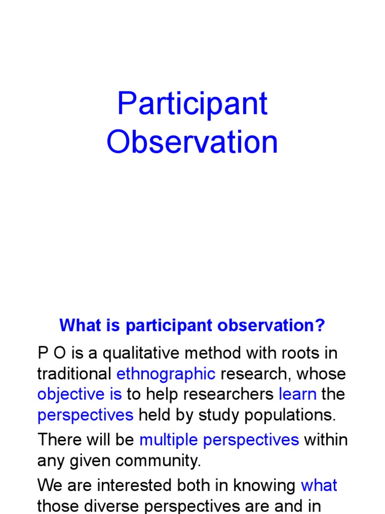 Participant Observation | PDF | Observation | Data