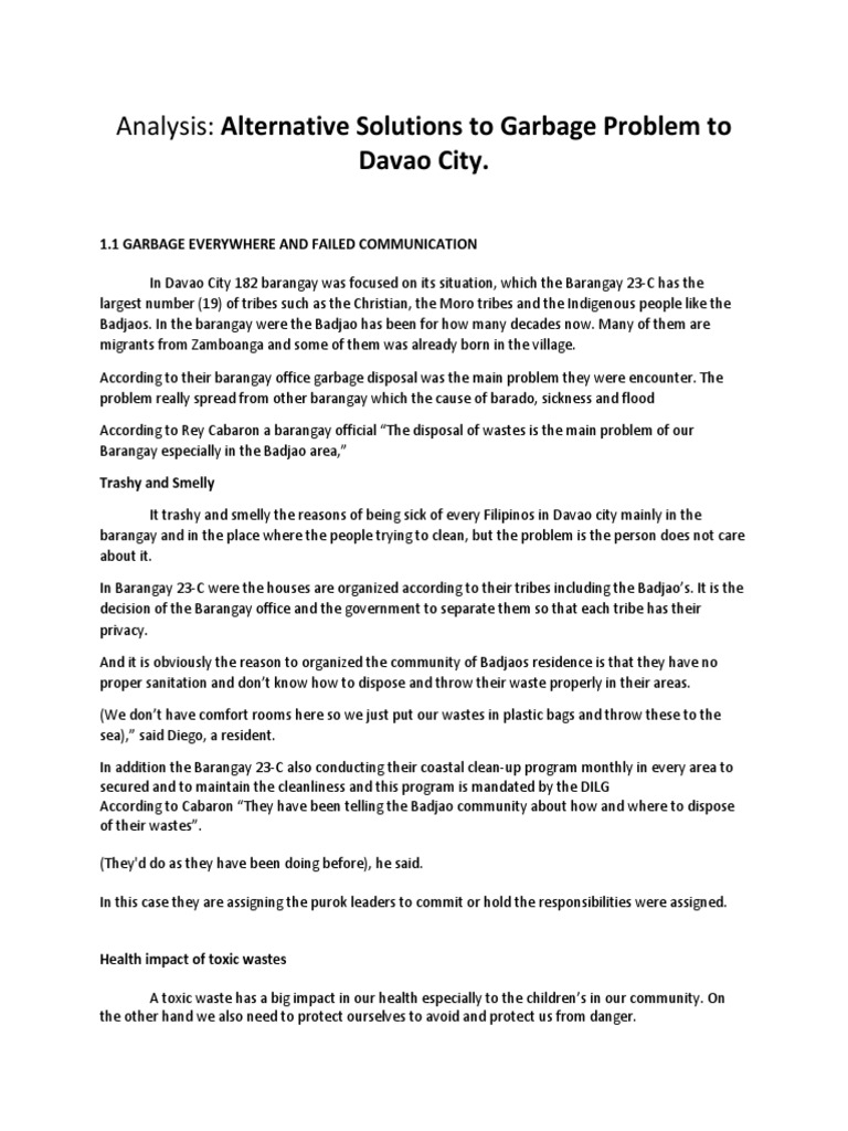 Analysis of Alternative Solutions To Garbage Problem To Davao City ...