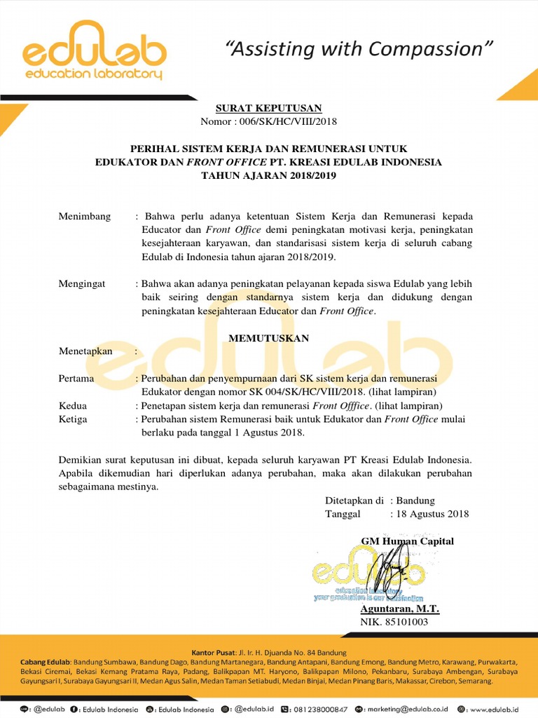 Sistem Kerja dan Remunerasi Edulab 2018 | PDF | Bisnis