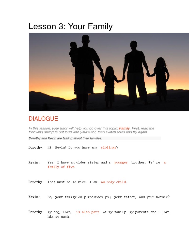 Family Dialogue and Vocabulary Lesson | PDF | Vocabulary | Sibling