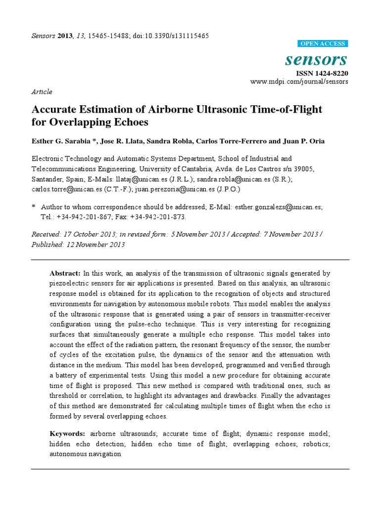 Sensors Accurate Estimation of Airborne Ultrasonic Time-Of-flight For ...