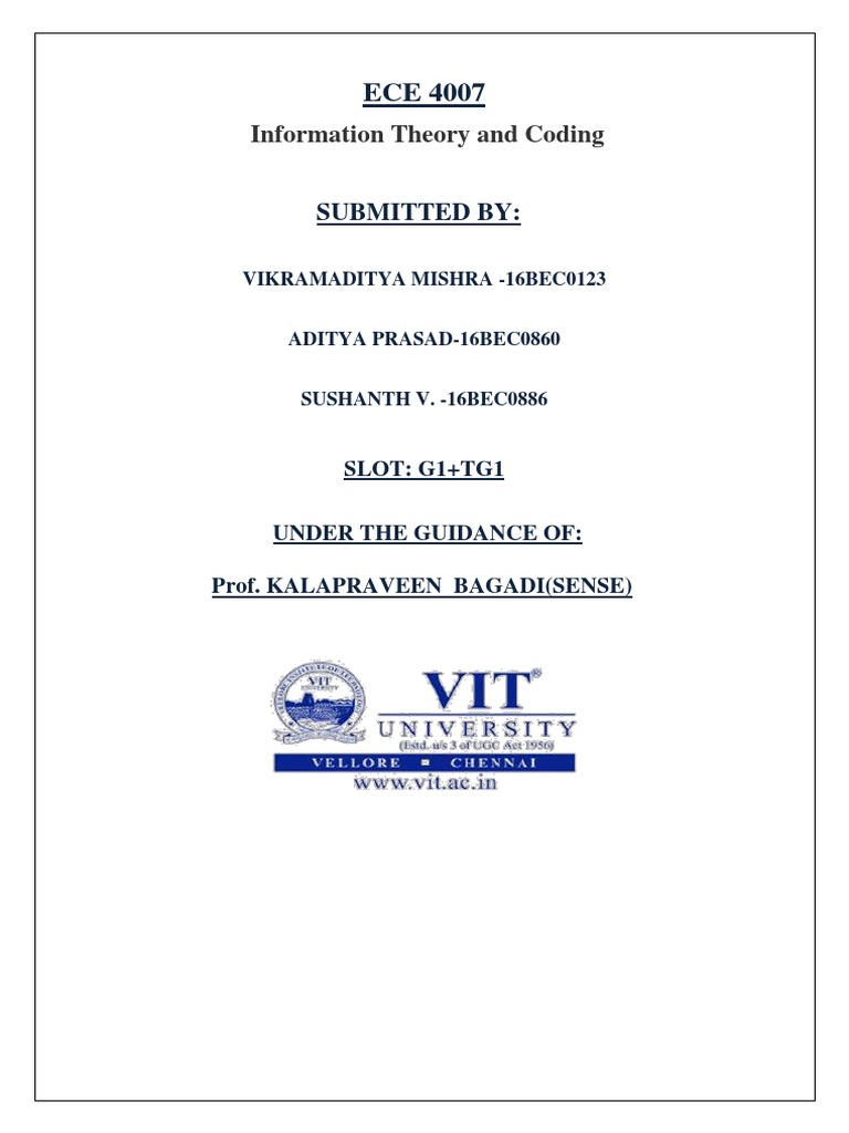 Information Theory and Coding: Submitted by | PDF | Data Compression | Digital Image