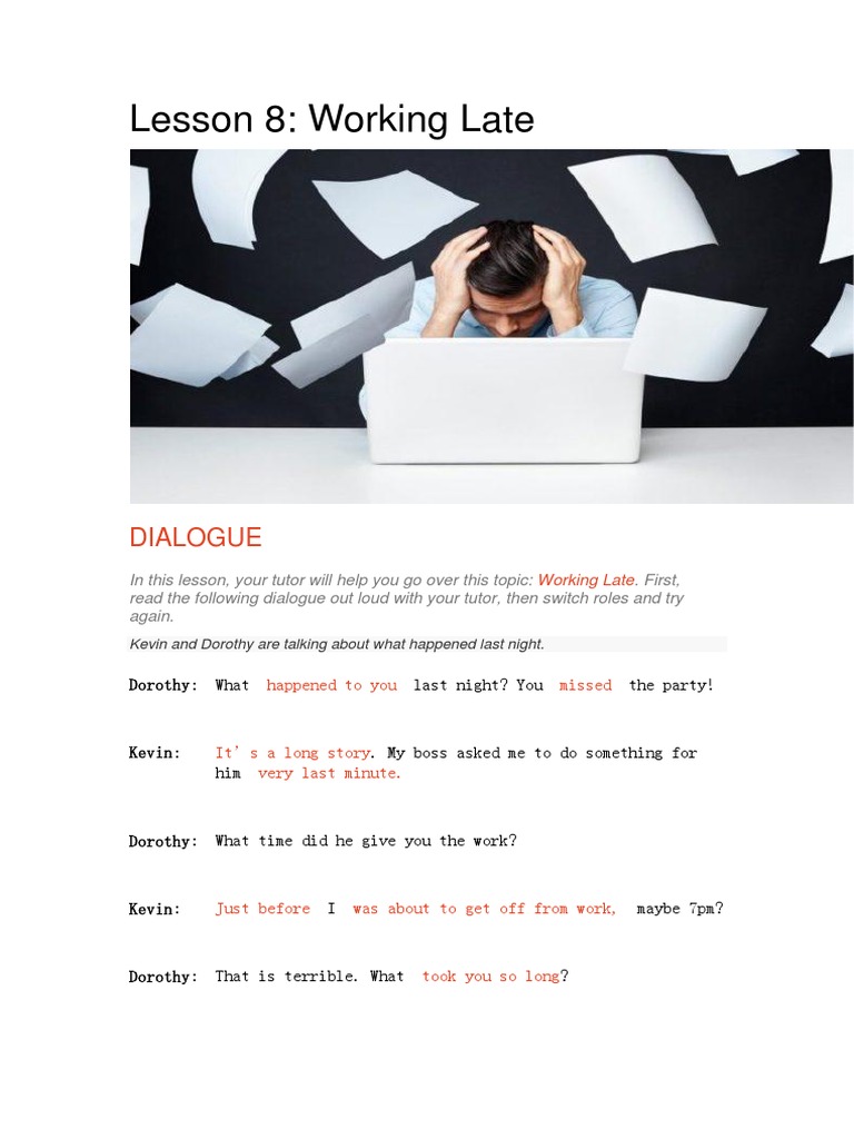 Lesson 8 Working Late | PDF