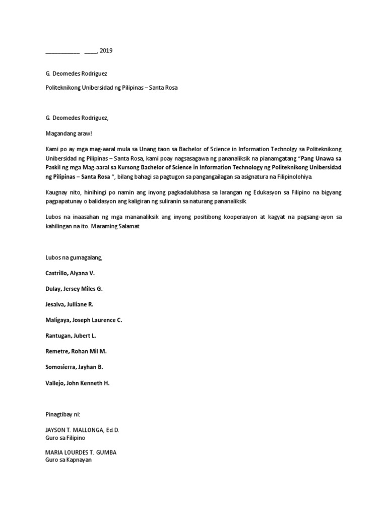 Consent Letter - Filipinolohiya | PDF