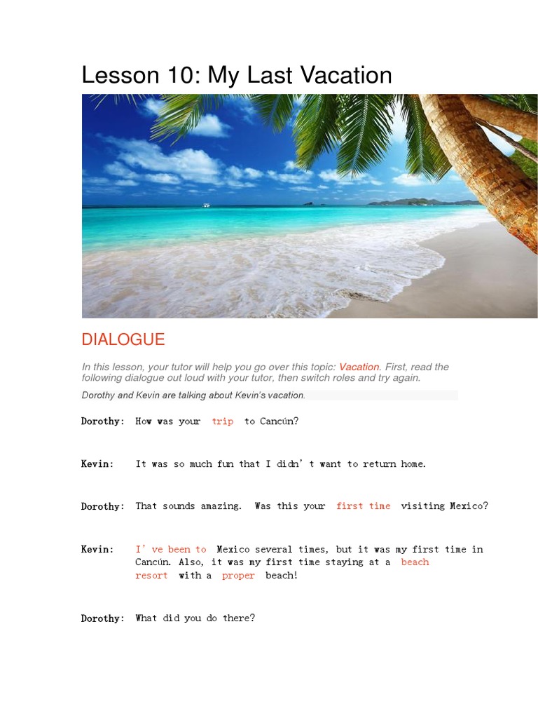 Lesson 10 My Last Vacation | PDF | Snorkeling | Resort