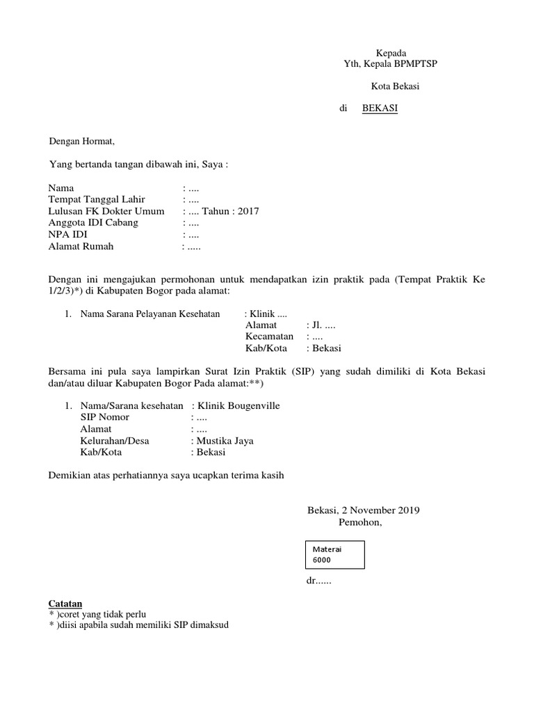 Contoh Surat Permohonan PTSP | PDF