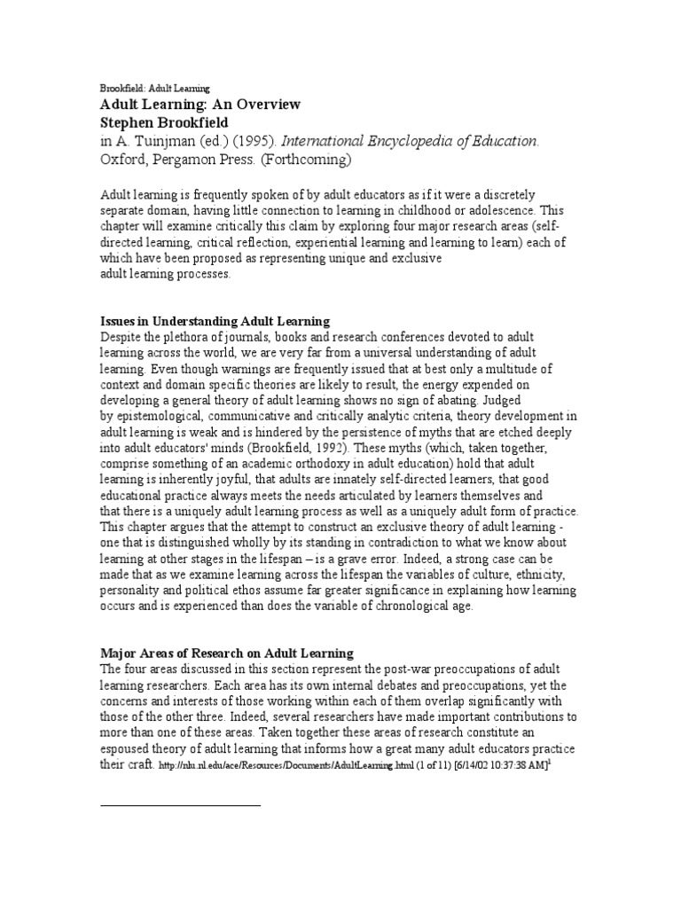Adult Learning An Overview | PDF | Adult Education | Learning