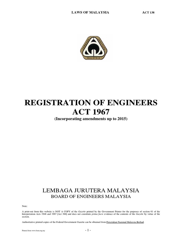 Registration of Engineers ACT 1967: Lembaga Jurutera Malaysia | PDF ...