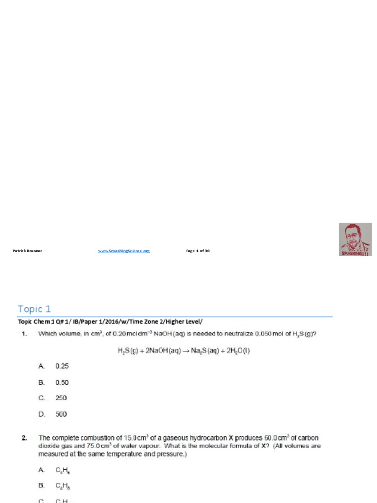 Topic 1 Paper 1 Questions Chemistry HL | PDF | Nature