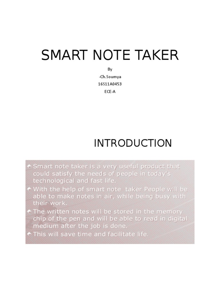 Smart Note Taker Overview by Ch. Soumya | PDF