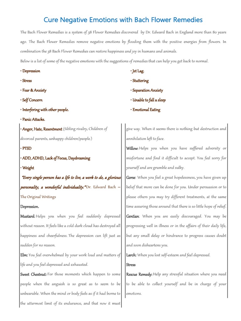 Cure Negative Emotions with Bach Flower Remedies | PDF | Fear | Bach ...