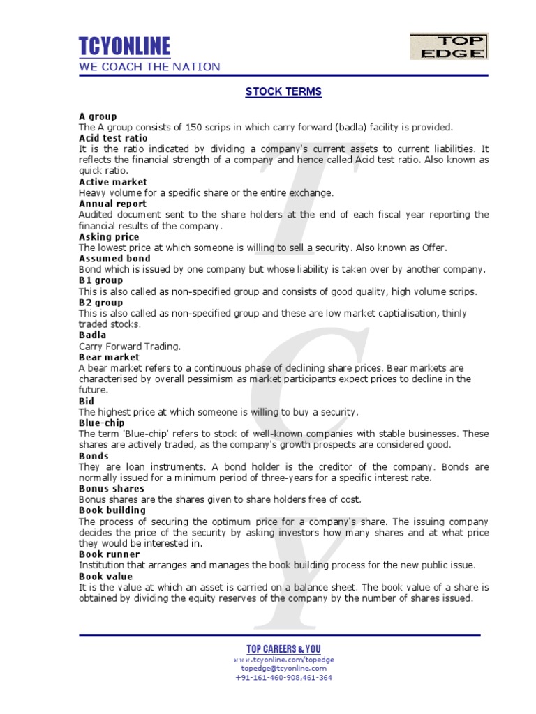 Stock Market Glossary - 123 PDF | PDF | Stock Market | Stocks