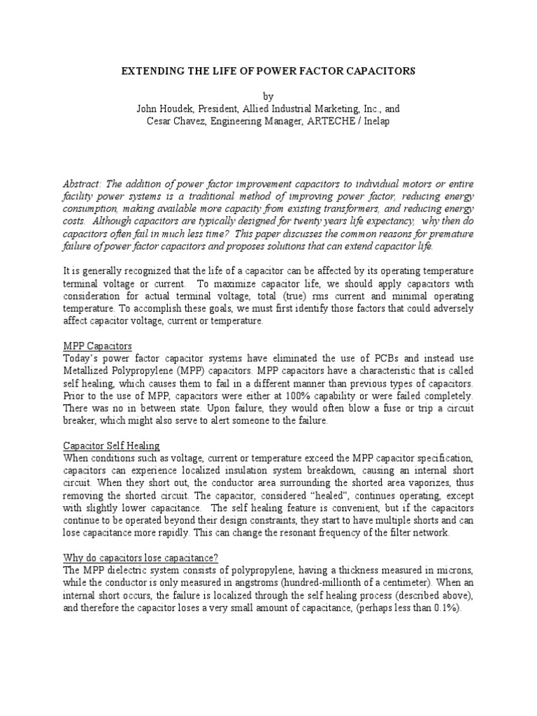 Extending The Life of PF Capacitors | PDF | Capacitor | Electrical ...
