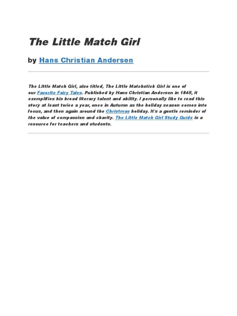 The Little Match Girl: Hans Christian Andersen | PDF | Mystery ...