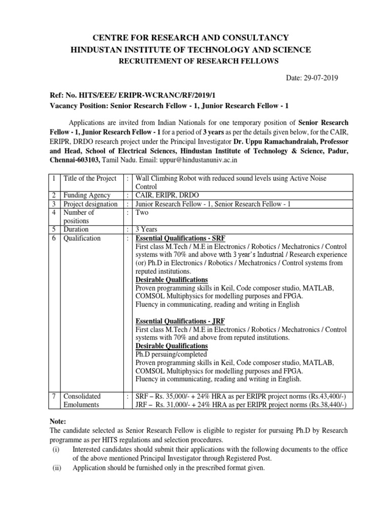 JRF SRF ADVT and Application Form | PDF | Doctor Of Philosophy