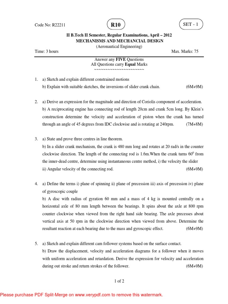 II B.Tech II Semester, Regular Examinations, April - 2012 Mechanisms ...
