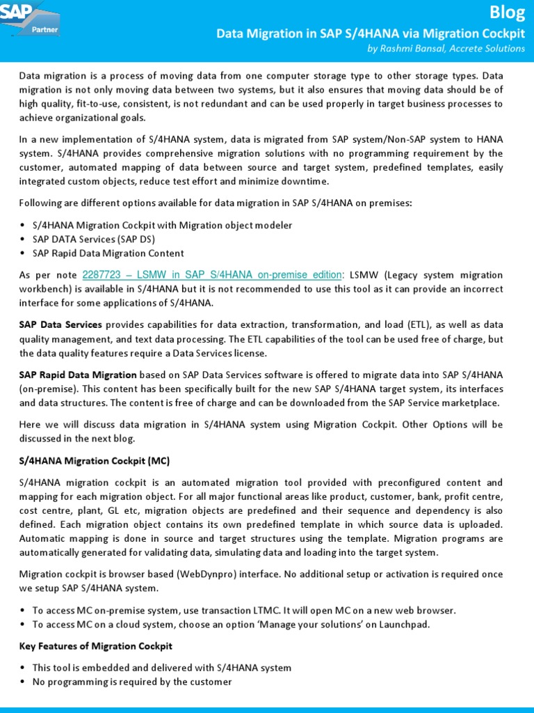 Data Migration in SAP S4HANA Via Migration Cockpit PDF | PDF | Sap Se ...