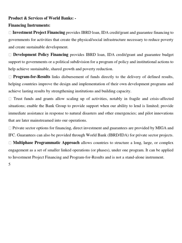 Product & Services of World Banks: - Financing Instruments | PDF ...