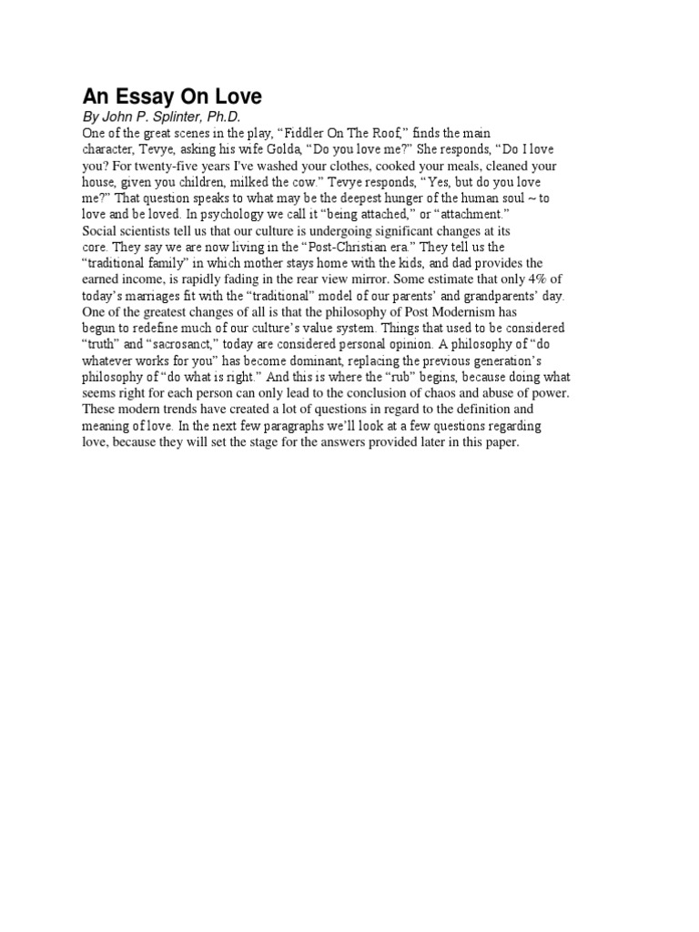 An Essay On Love: by John P. Splinter, PH.D | PDF