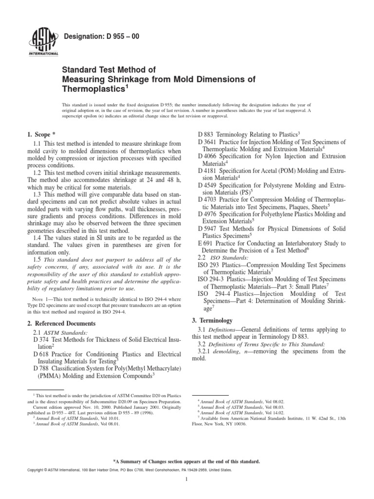 Astm D955-00 PDF | PDF | Casting (Metalworking) | Thermoplastic