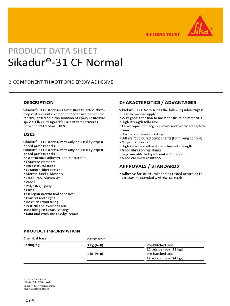 Sika PDS - E - Sikadur - 31 CF Normal PDF | PDF | Adhesive | Epoxy