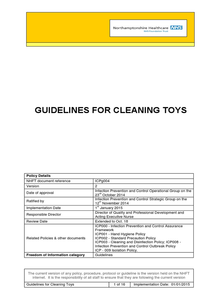 Guidelines For Cleaning Toys: Policy Details | PDF | Hygiene | Public ...