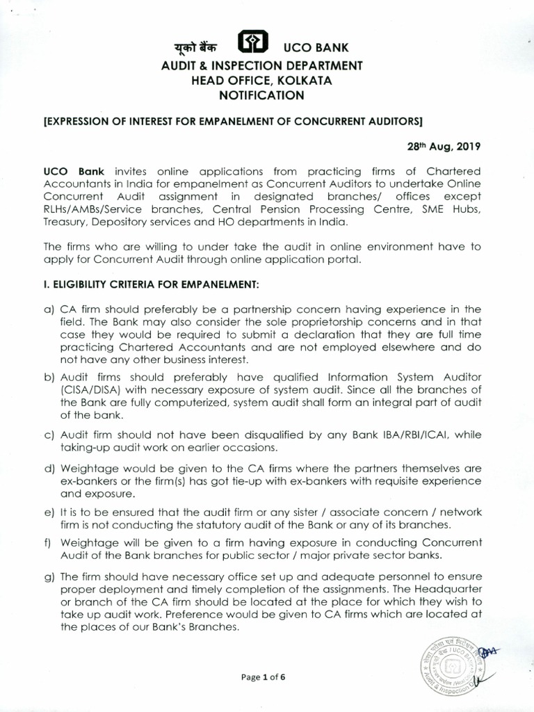 UCO BANK Audit and Inspection | PDF | Accountant | Reserve Bank Of India