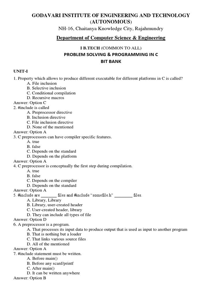 C Programming Bit Bank U-1, U-2 | PDF | C (Programming Language) | Control Flow