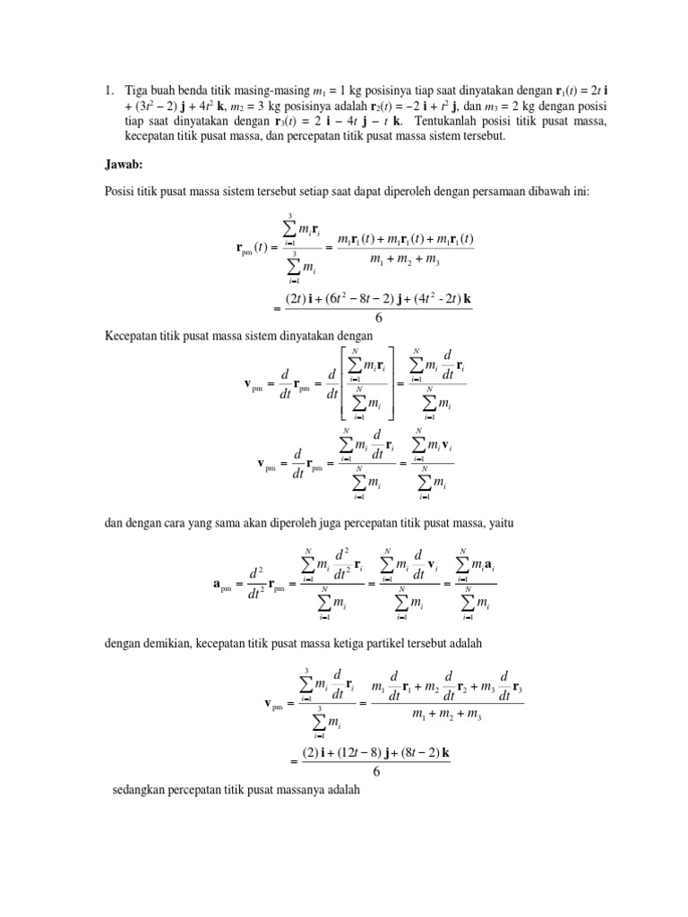 Solusi Tutorial Fisika Dasar 1 - Pusat Massa Dan Benda Tegar-1 | PDF