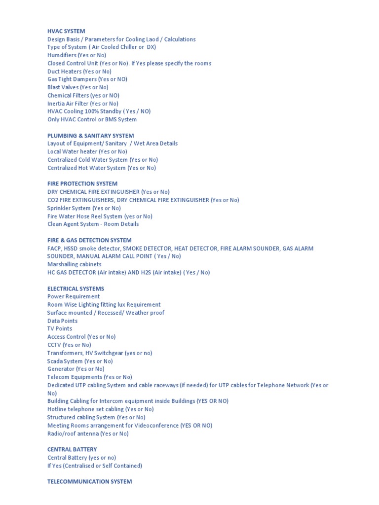 MEP Systems Design Requirements | PDF