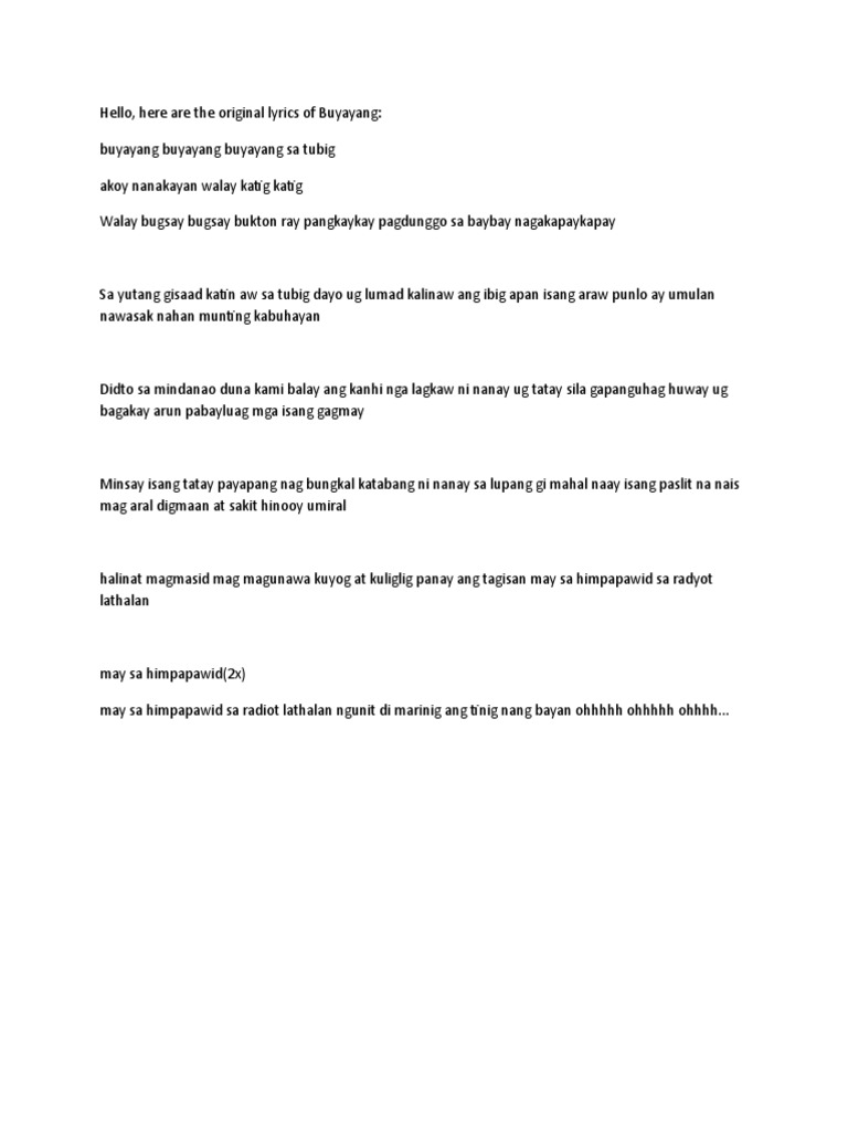 Buyayang Lyrics | PDF