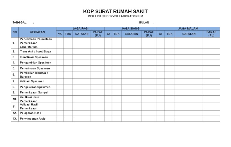 Ceklist Supervisi Instalasi Laboratorium | PDF