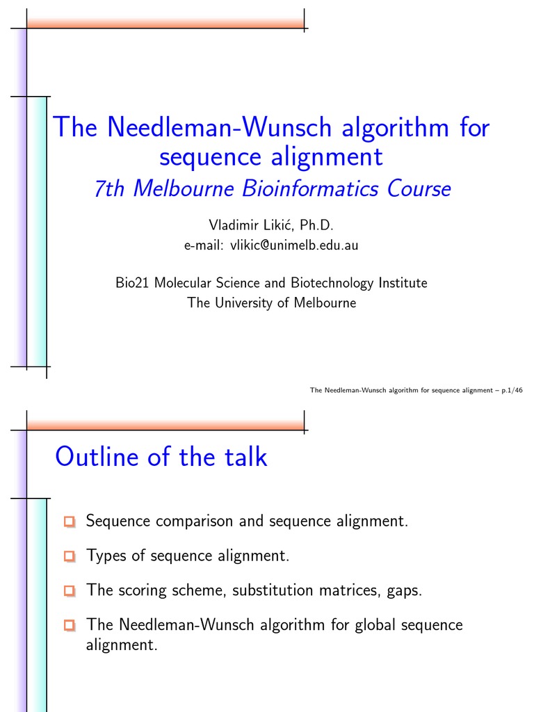 The Needleman Wunsch Algorithm For Sequence Alignment Pdf Sequence Alignment Computational