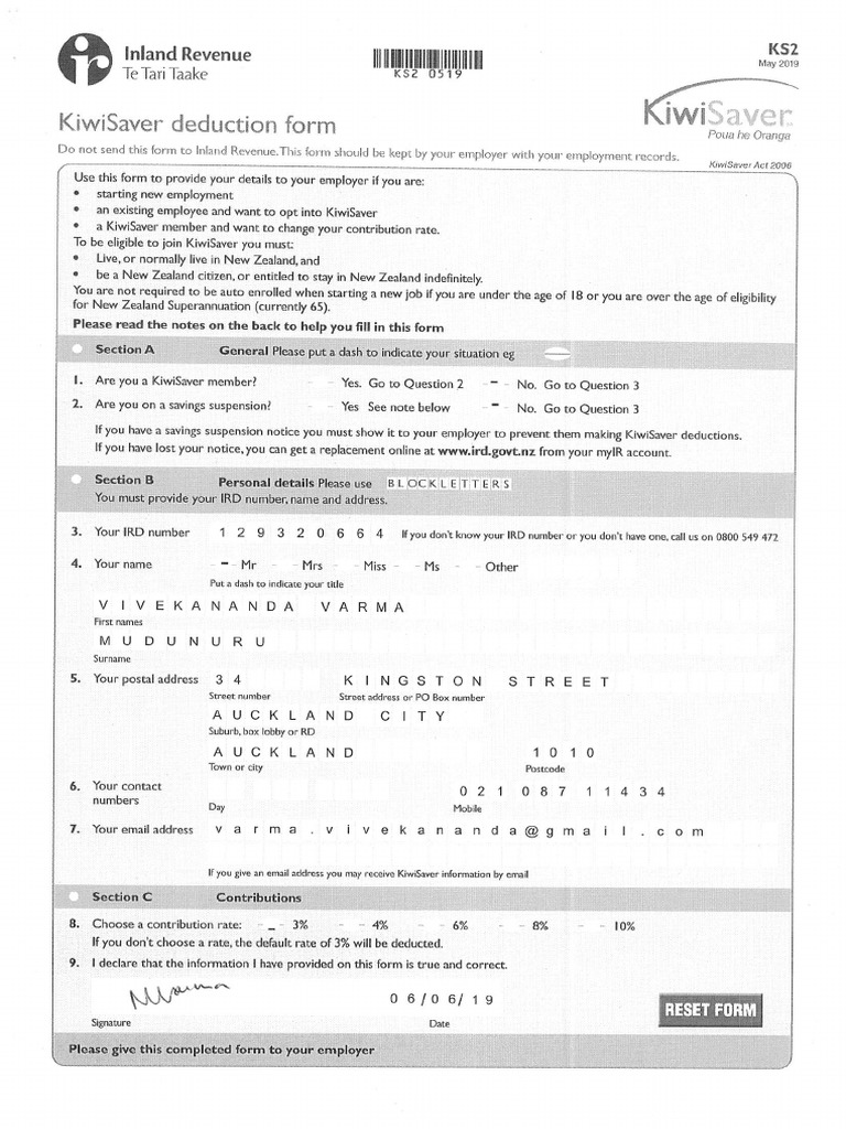 Kiwi Saver Deduction Form PDF | PDF