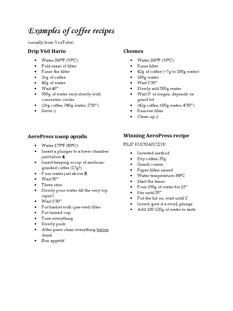 Examples of Coffee Recipes | PDF