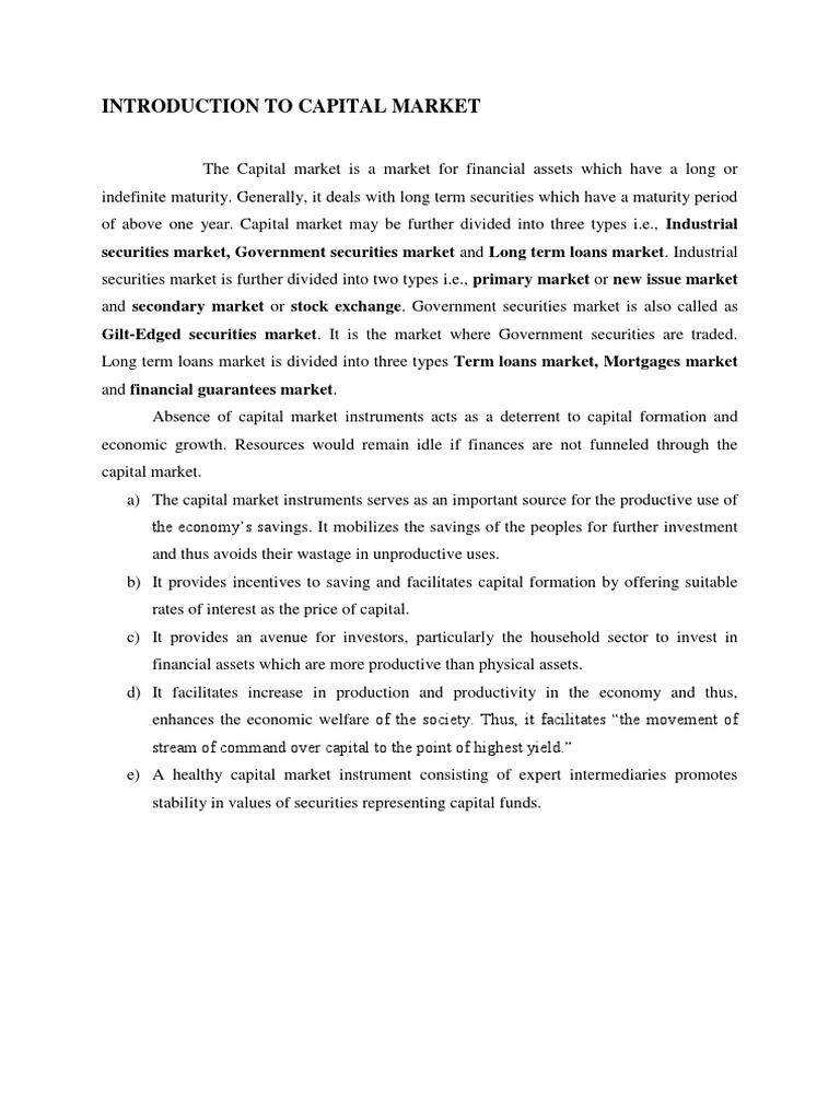 Introduction To Capital Market: Securities Market, Government ...