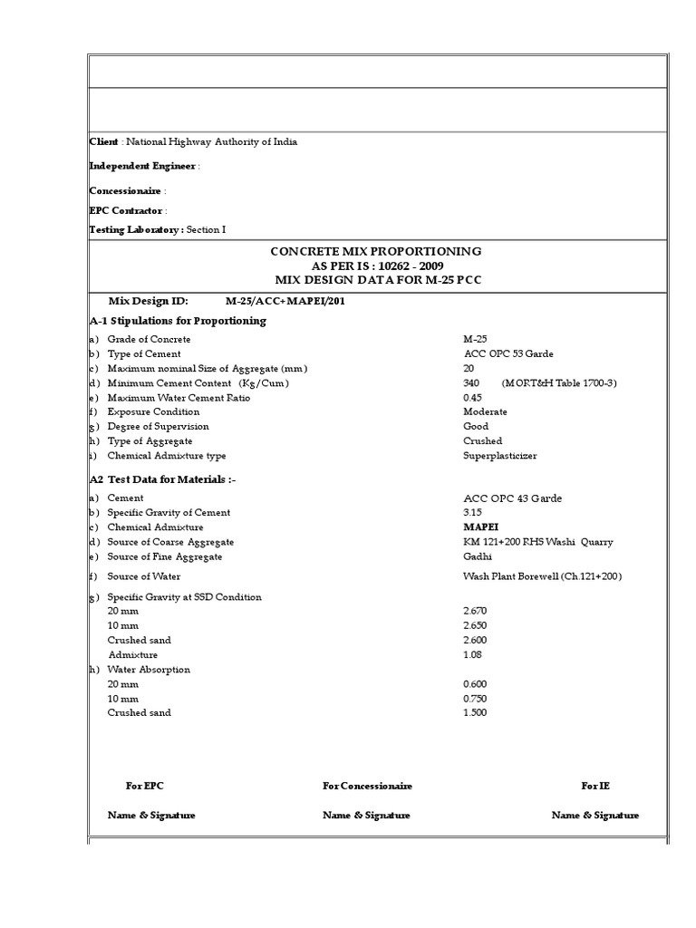 TM Concrete Mix Design M25PCC | PDF | Construction Aggregate | Concrete
