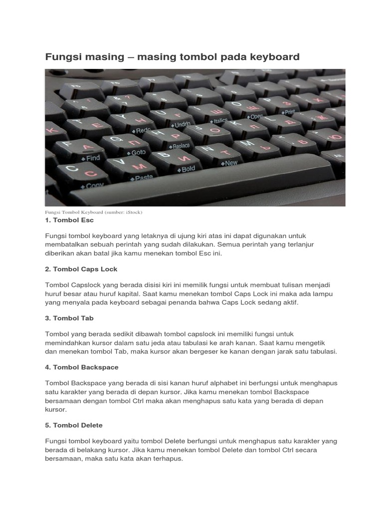 Fungsi Utama Tombol Keyboard | PDF