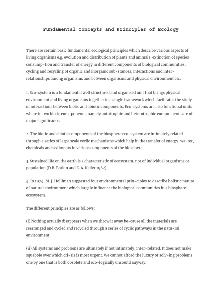 Fundamental Ecological Concepts and Principles | PDF | Ecology | Ecosystem