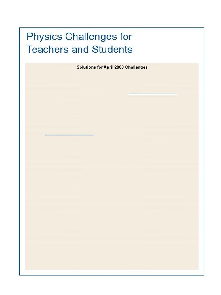 Physics Challenges Solutions - April 2003 | PDF | Atomic | Physics
