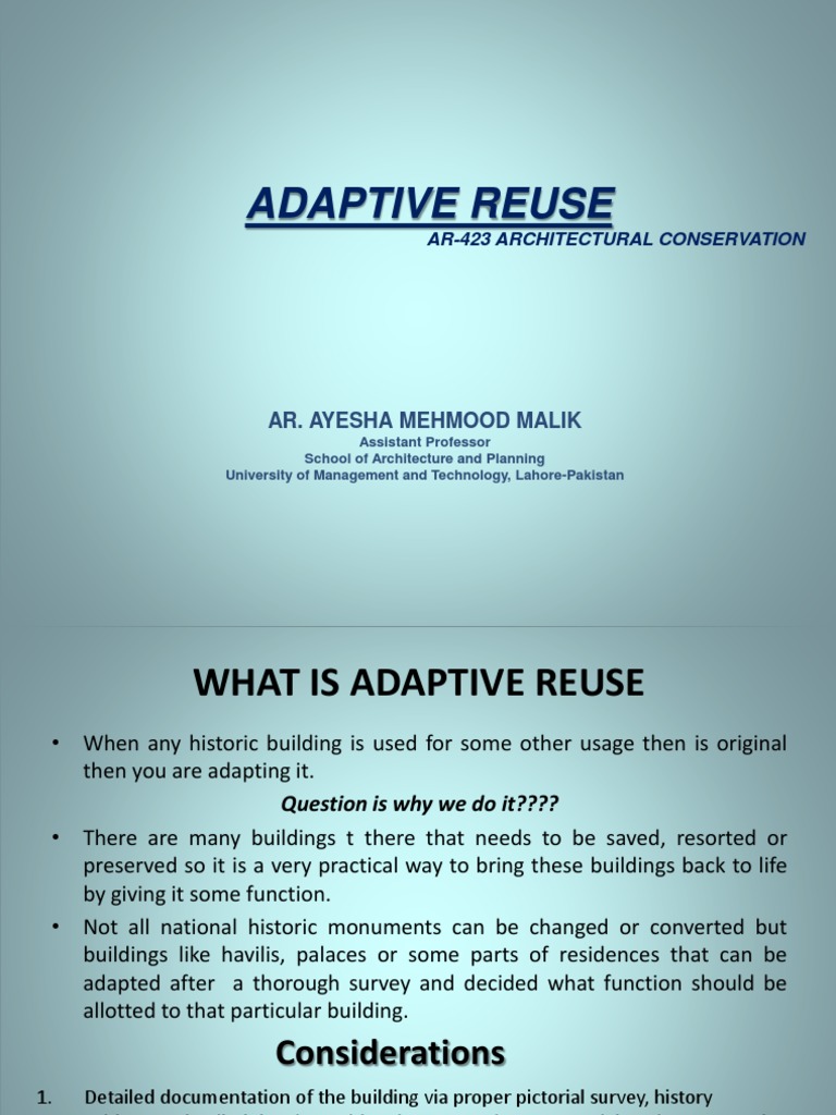 Adaptive Reuse: Ar. Ayesha Mehmood Malik | PDF | Art Media | Economic ...